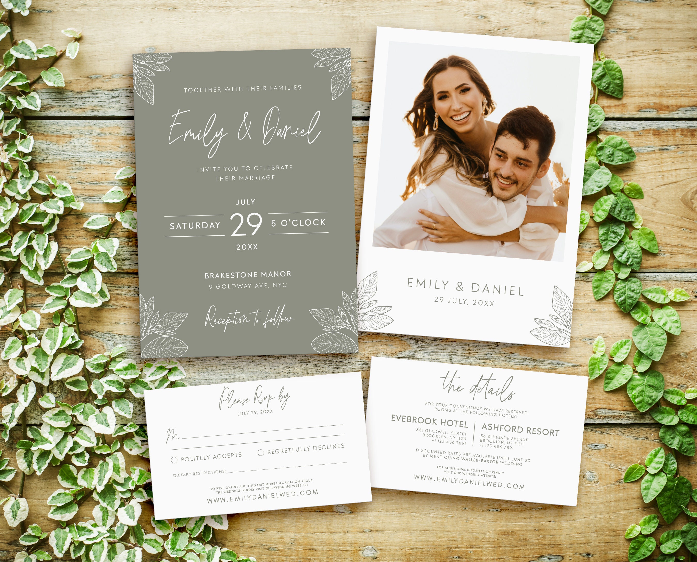 Sage Green Wedding Invitation Card Suite Editable Template Modern ...