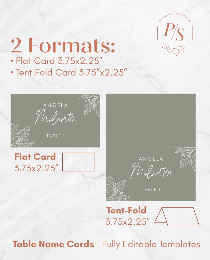 Sage Green Name Place Cards Wedding Templates Printable Tented - Etsy