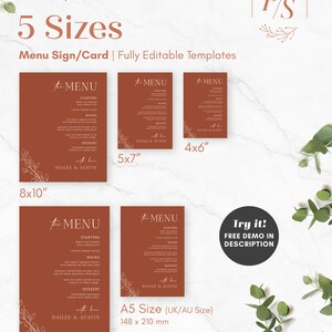 Burnt Orange Small Wedding Menu Table Sign Editable Template ...