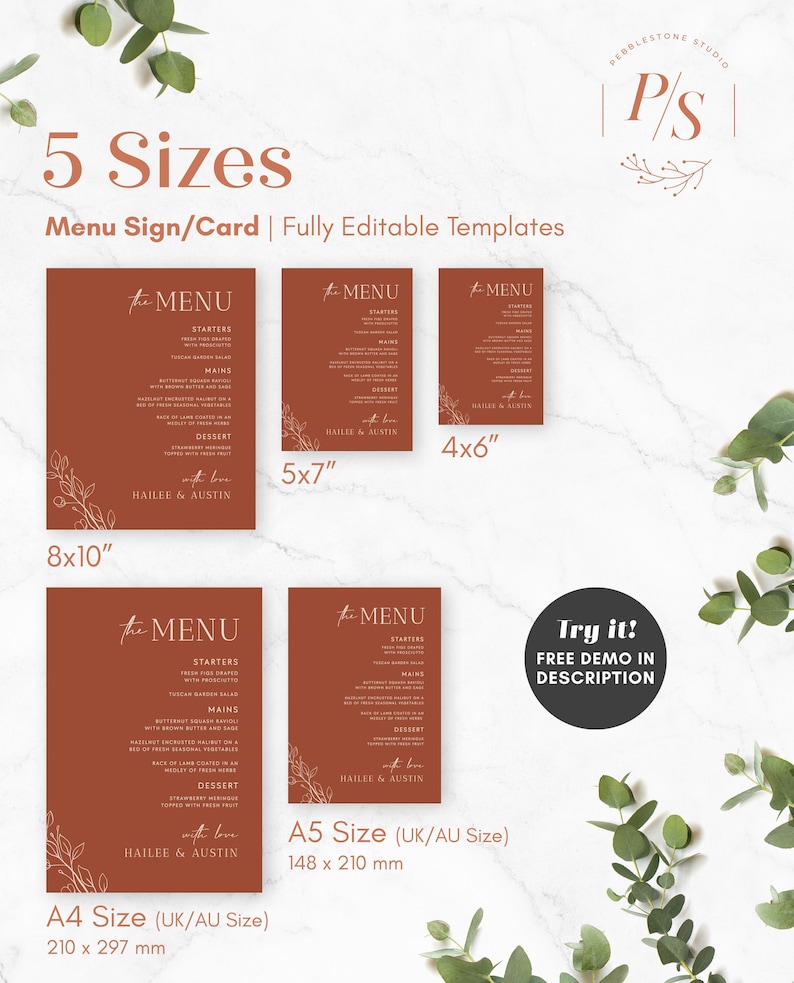 Burnt Orange Small Wedding Menu Table Sign Editable Template ...