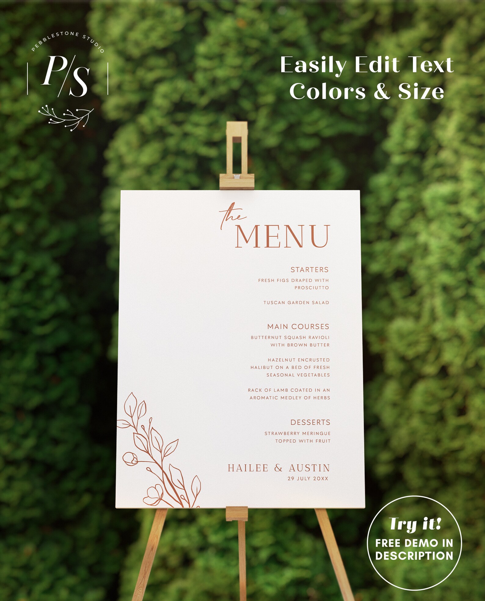 Large Burnt Orange Wedding Dinner Menu Sign Template | Printable ...