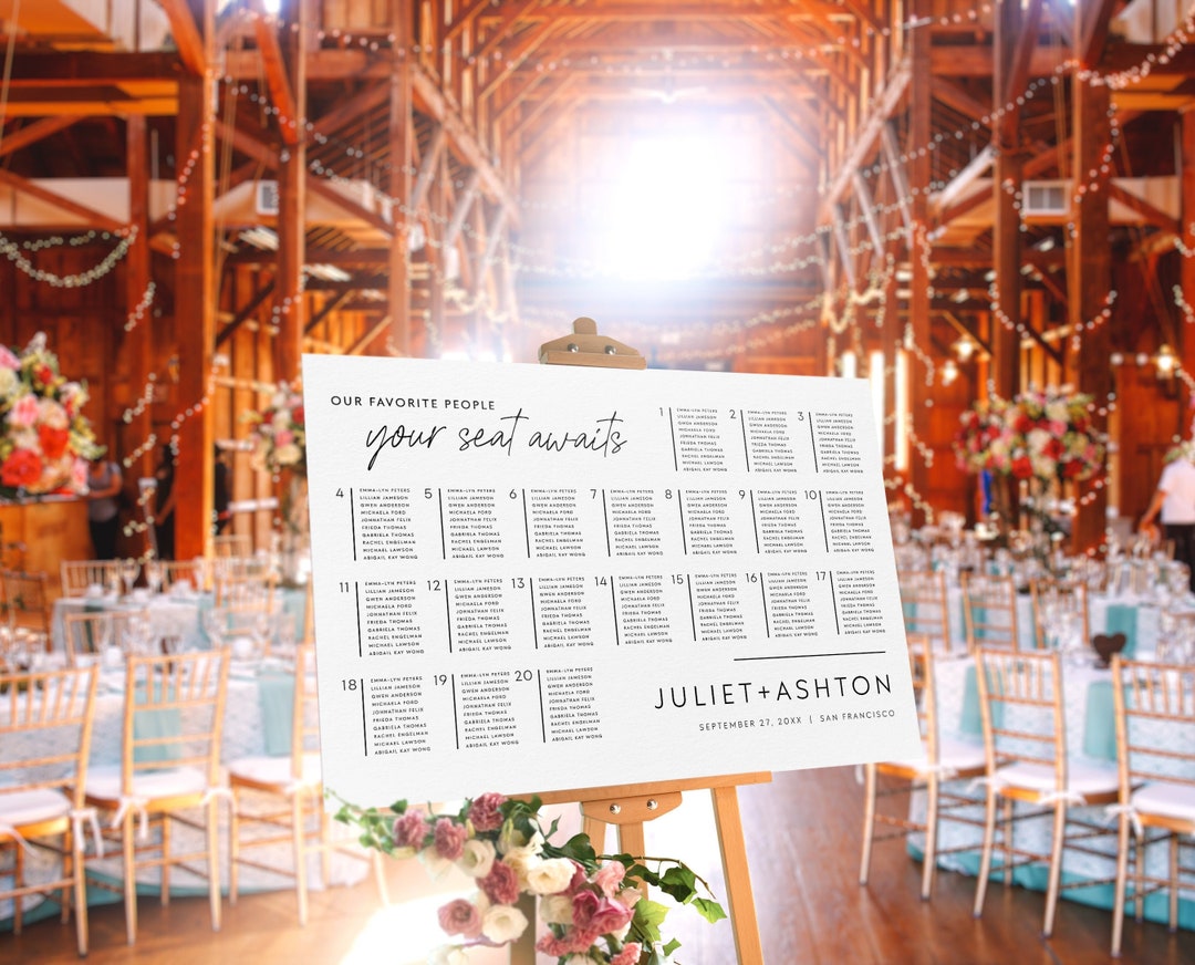 Minimalist Table Seating Chart Sign Template, Wedding Horizontal ...
