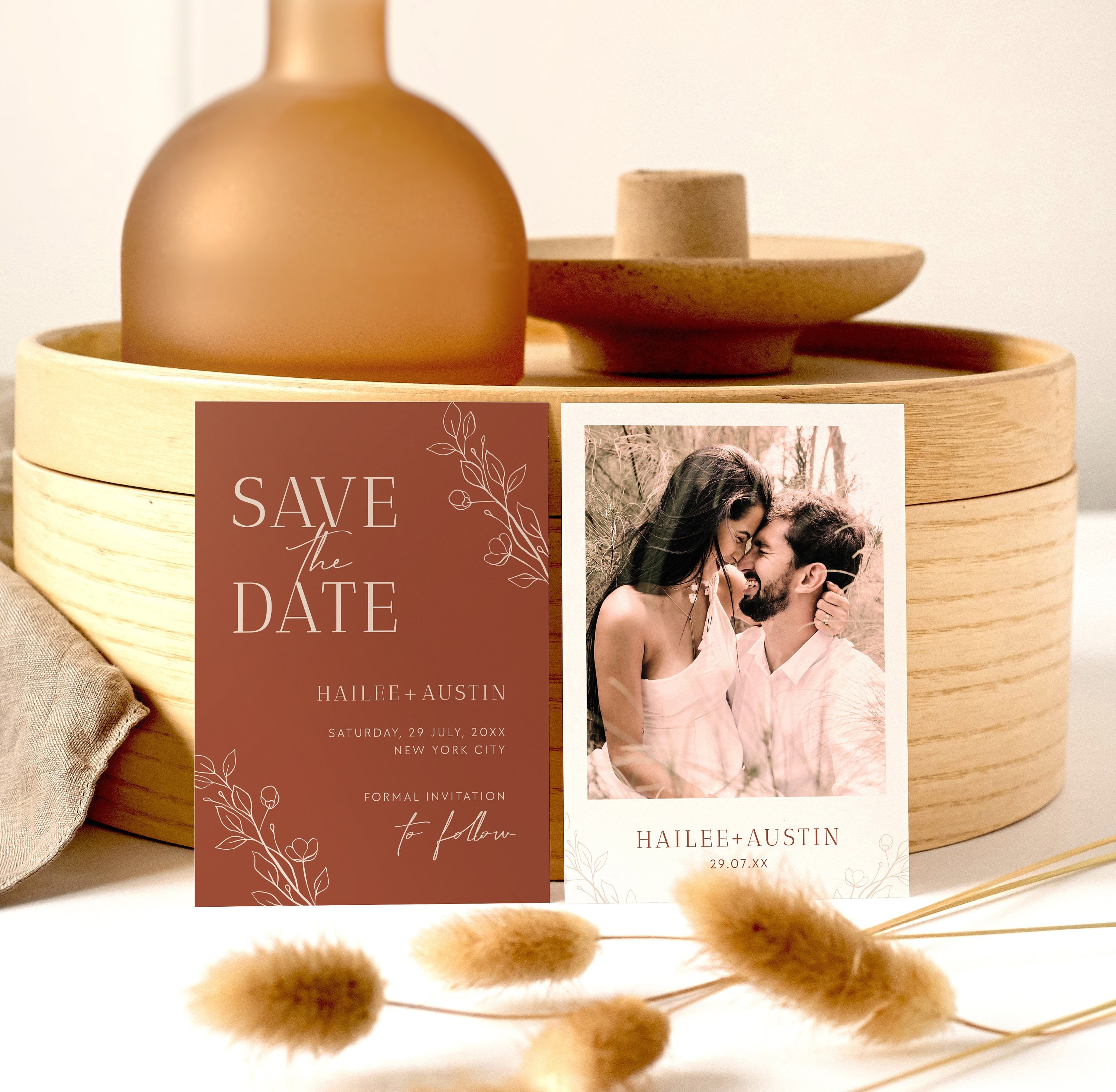 Burnt Orange Photo Save the Date Template | Terracotta Save the Date ...