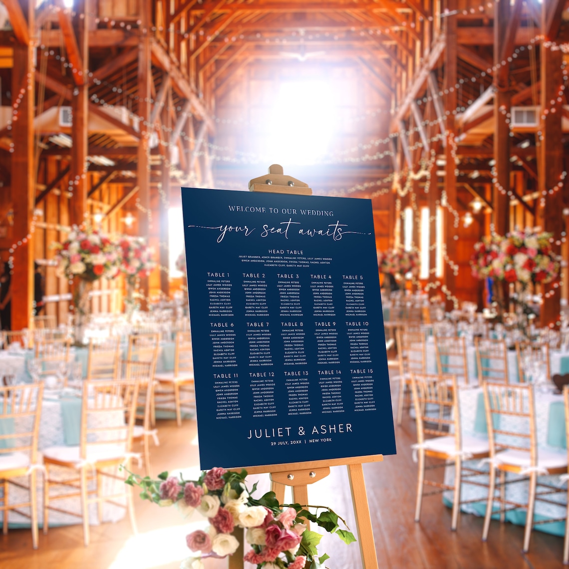 Navy Blue Wedding Seating Chart Sign Editable Template, Printable ...