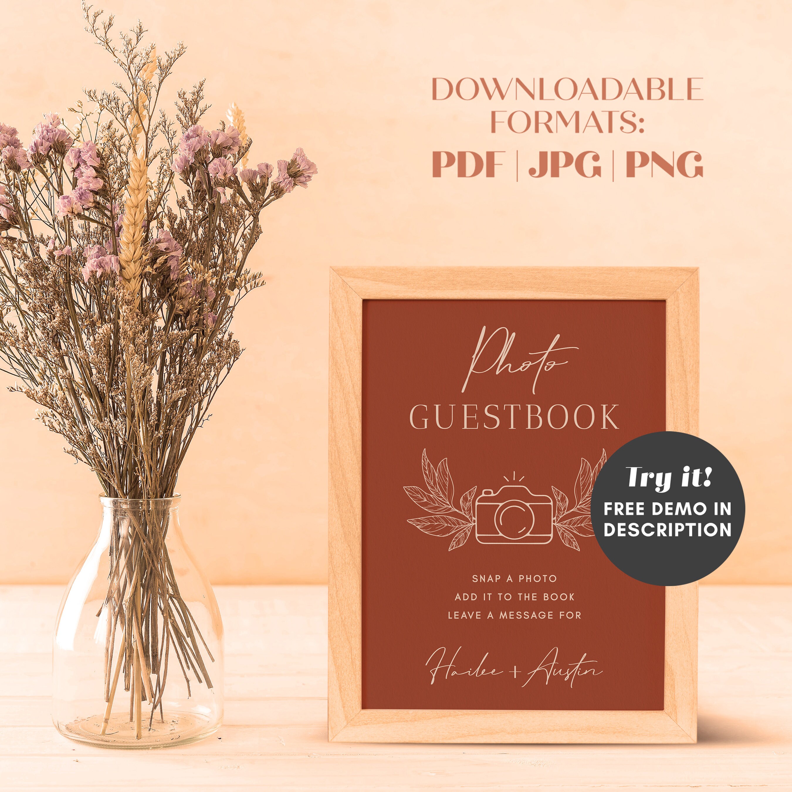 Editable Photo Guestbook Sign Template for Terracotta Wedding, Burnt ...