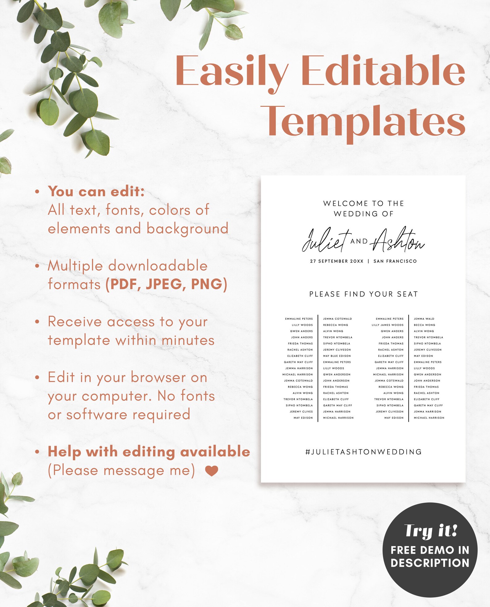 Wedding Banquet Table Seating Chart Sign, Minimalist Seating Plan ...