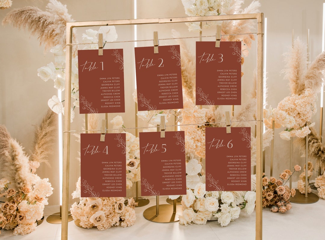 Burnt Orange Seating Chart Cards Template | Boho Seating Chart Signs ...