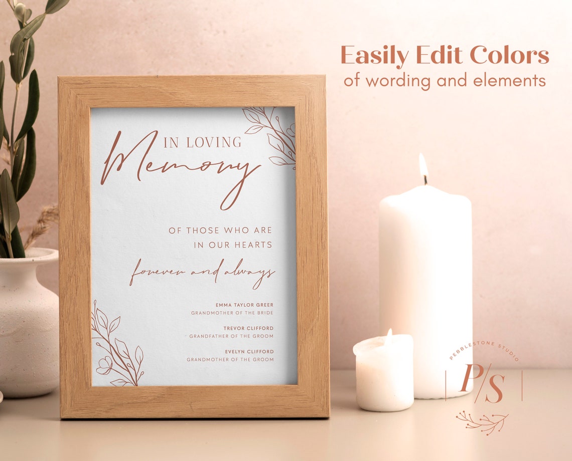In Loving Memory Sign Burnt Orange Wedding Template | Modern Rustic ...