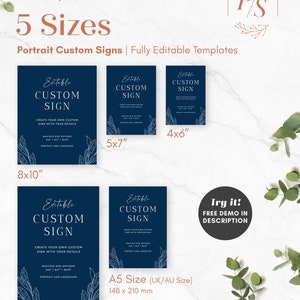 Rustic Navy Blue Wedding Custom Small Editable Sign Template, Boho Blue ...