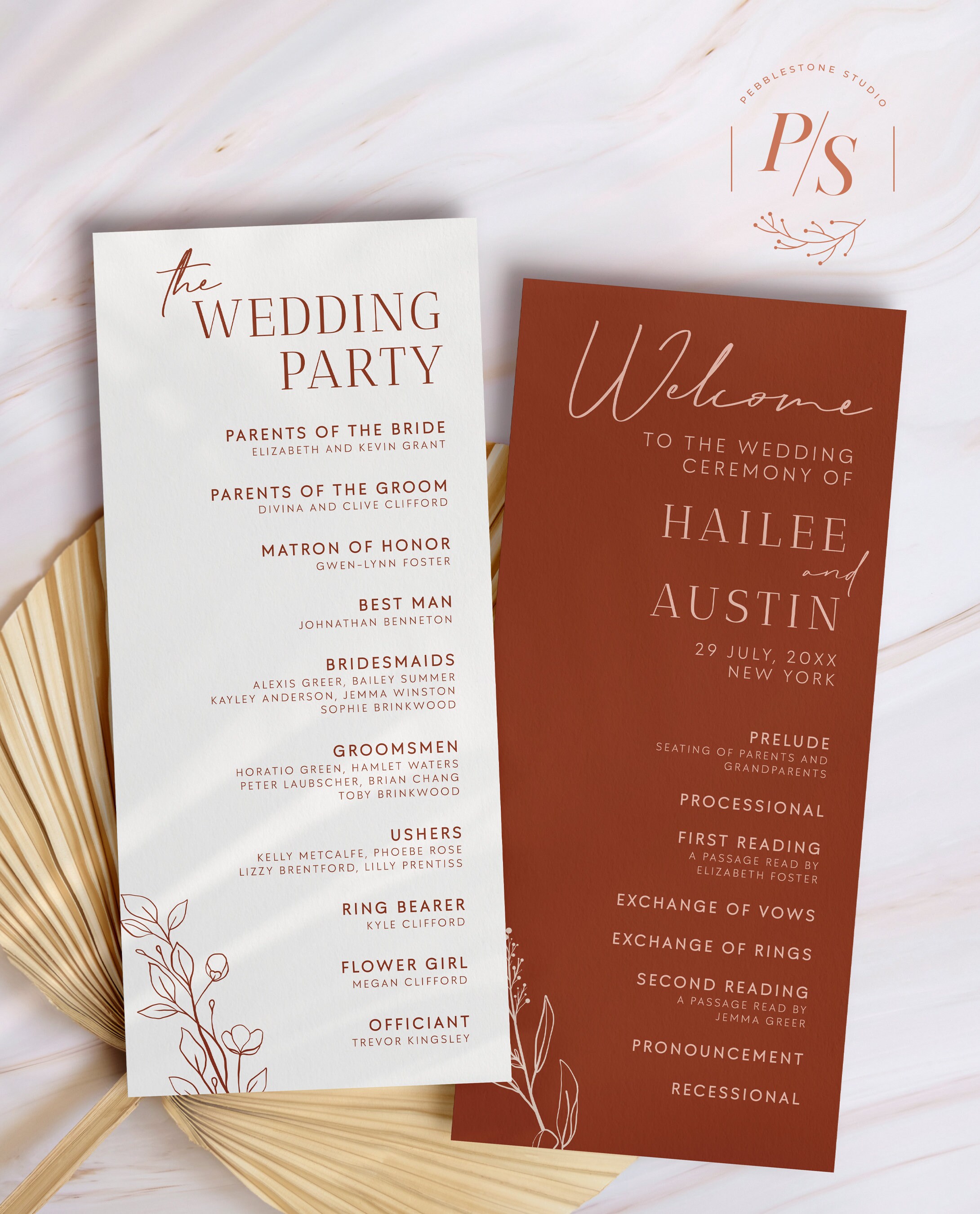 Burnt Orange Wedding Program Template With Wedding Party | DIY Wedding | Boho Wedding Ceremony ...