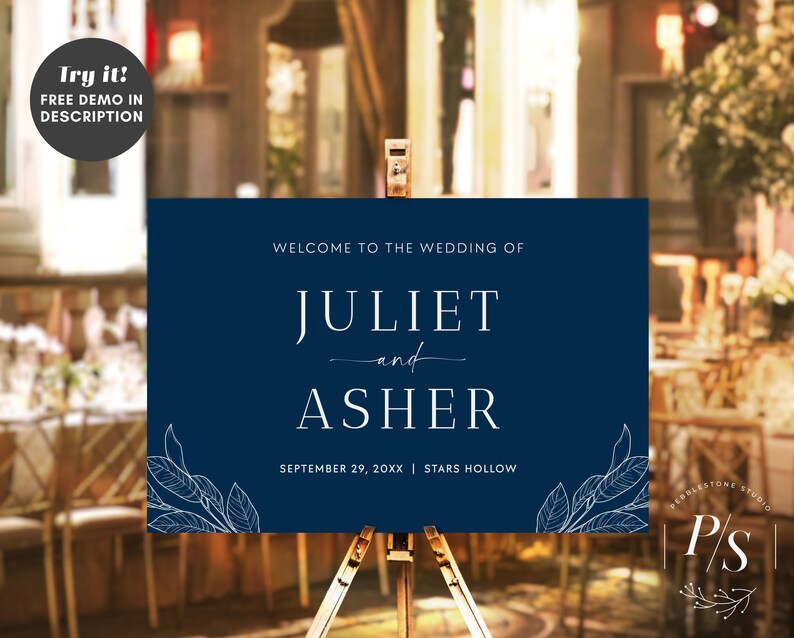 Large Navy Blue Welcome Sign Wedding Ceremony Template, Editable ...