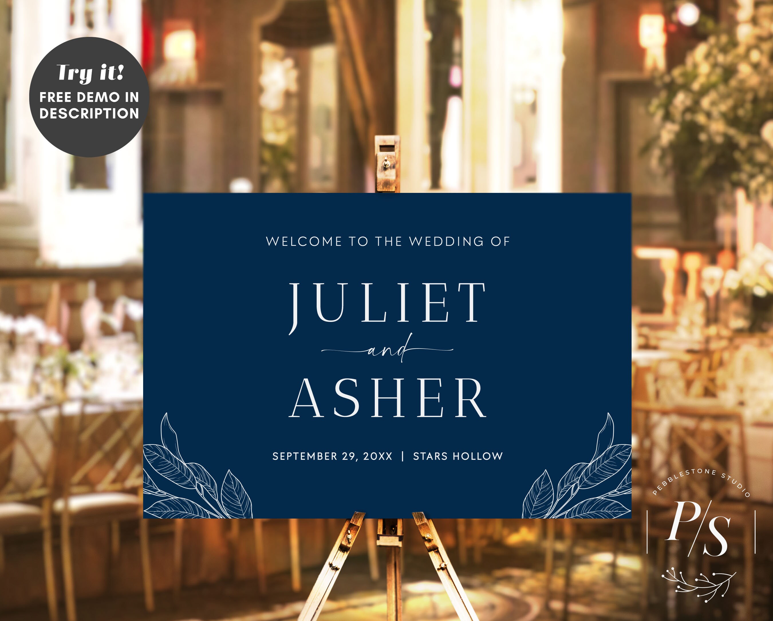 Large Navy Blue Welcome Sign Wedding Ceremony Template, Editable ...