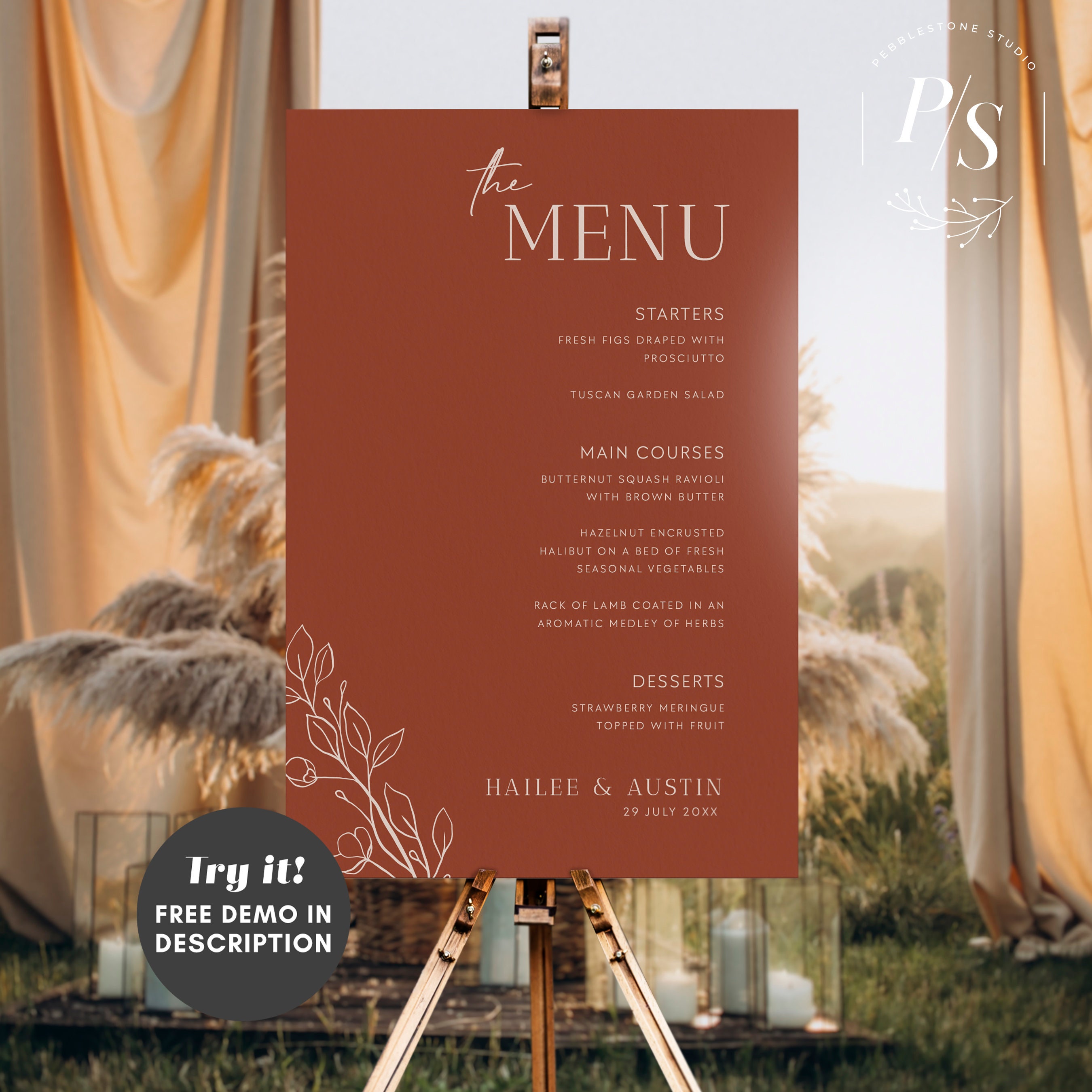 Large Burnt Orange Wedding Dinner Menu Sign Template | Printable ...