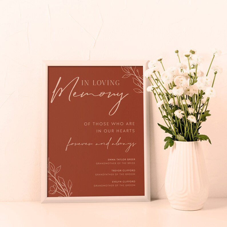 In Loving Memory Sign Burnt Orange Wedding Template | Modern Rustic ...
