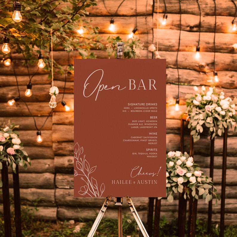 Large Editable Open Bar Sign for Burnt Orange Wedding, Outdoor Bar Sign ...