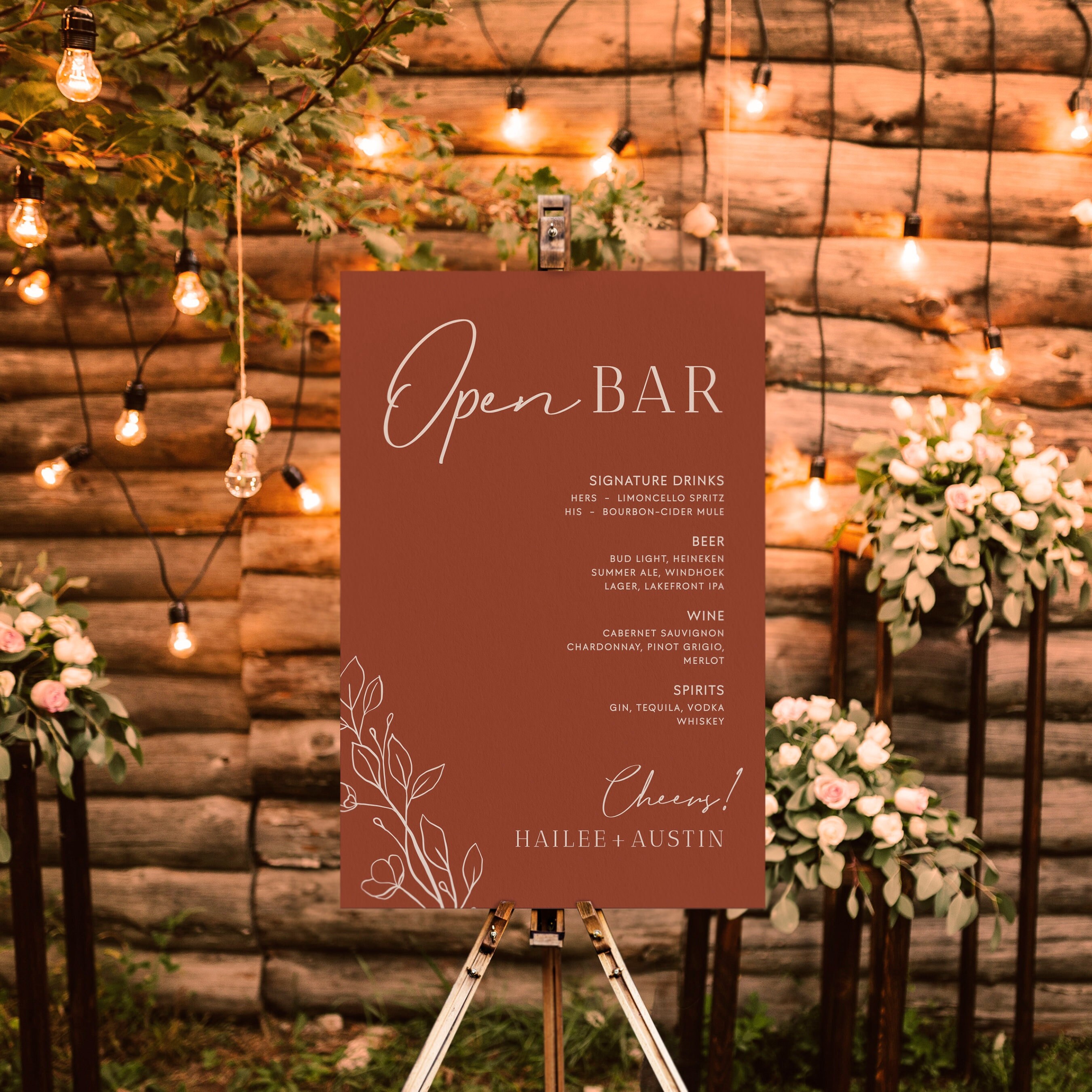 Large Editable Open Bar Sign for Burnt Orange Wedding, Outdoor Bar Sign ...