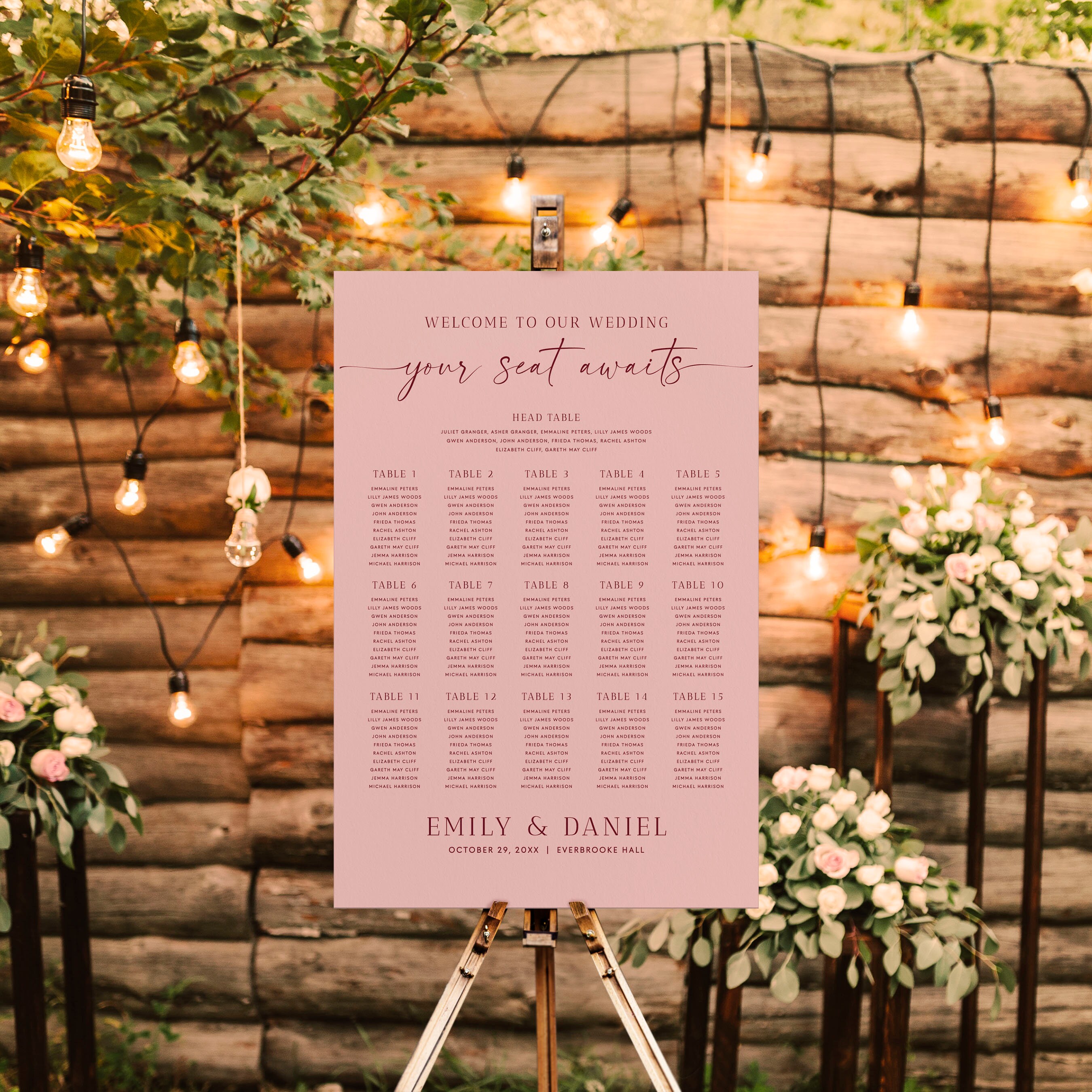 Rose Pink Wedding Seating Chart Sign Editable Template Dusty Pale Pink ...