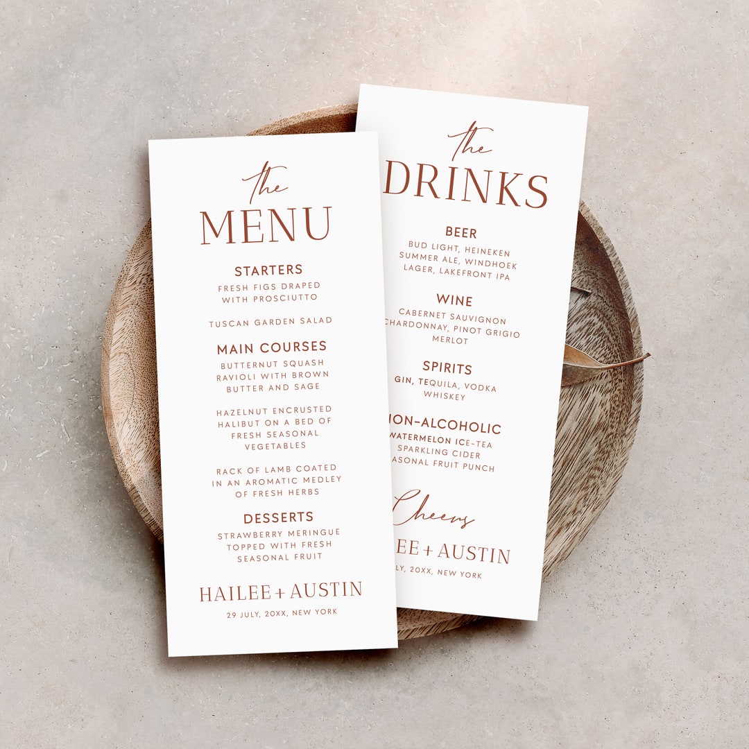 Modern Minimal Wedding Plate Menu Card Template, Simple Clean Wedding ...