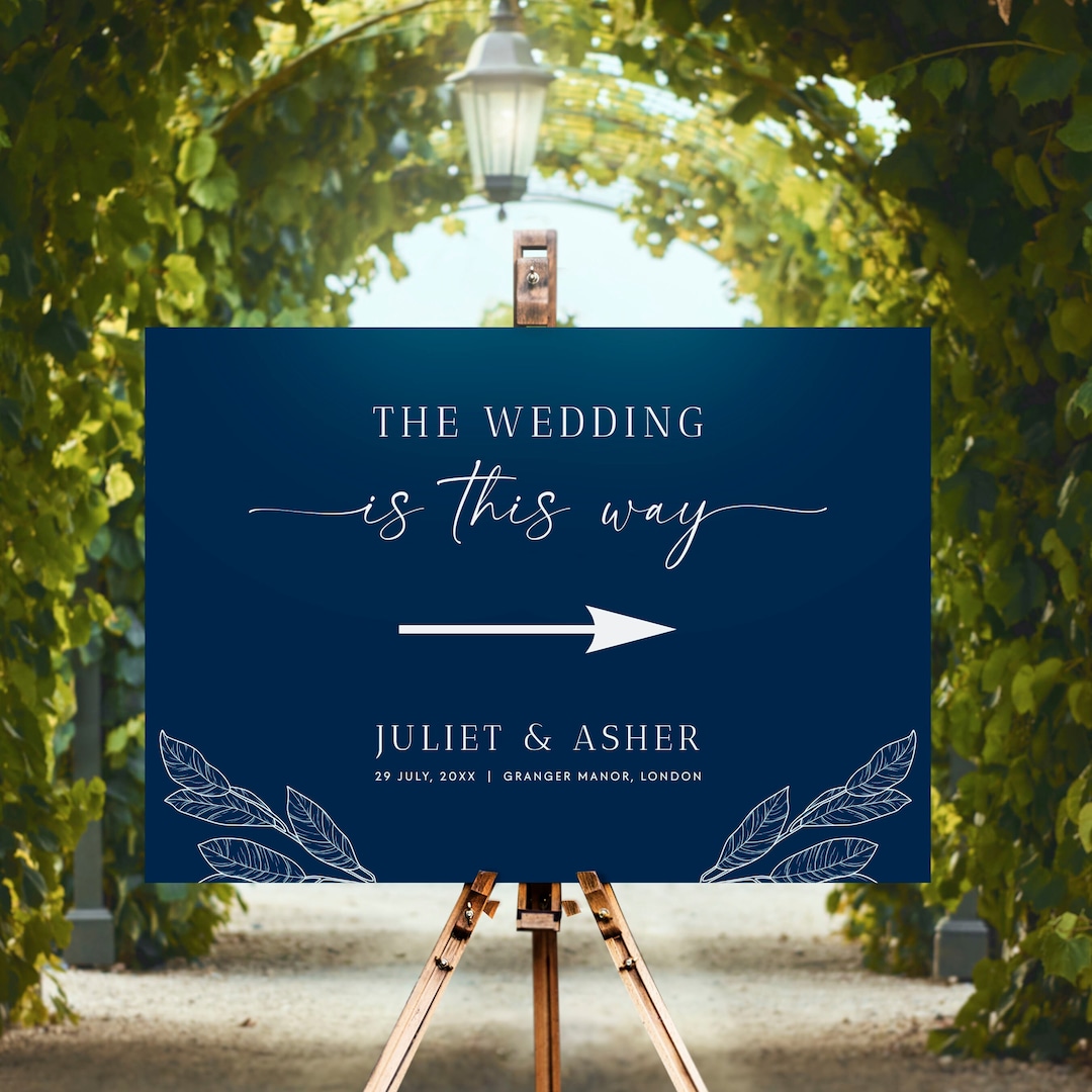 Rustic Navy Blue Wedding Directions Sign Editable Template, Reception ...