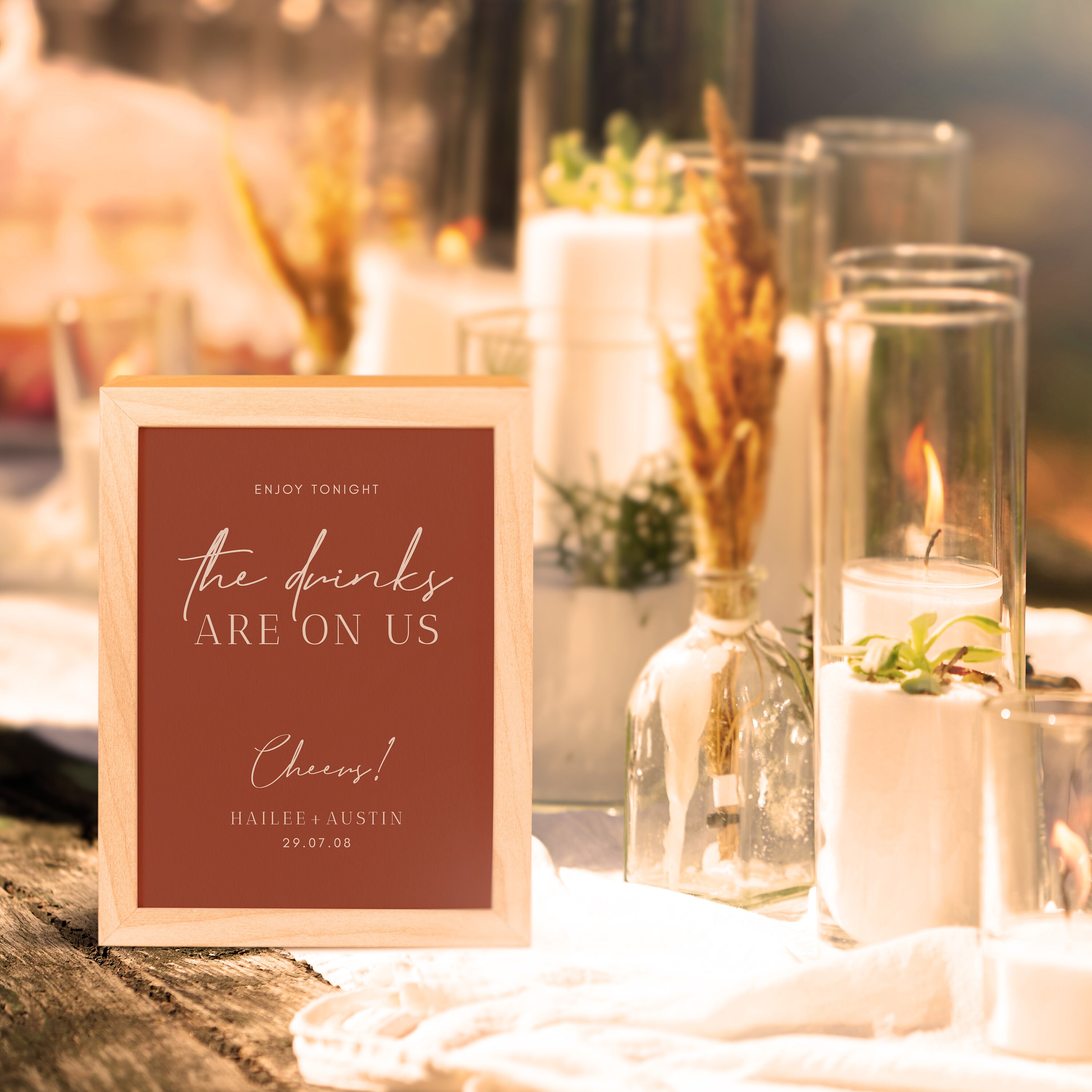Terracotta Free Drinks Sign Template for Minimalist Wedding | Burnt ...