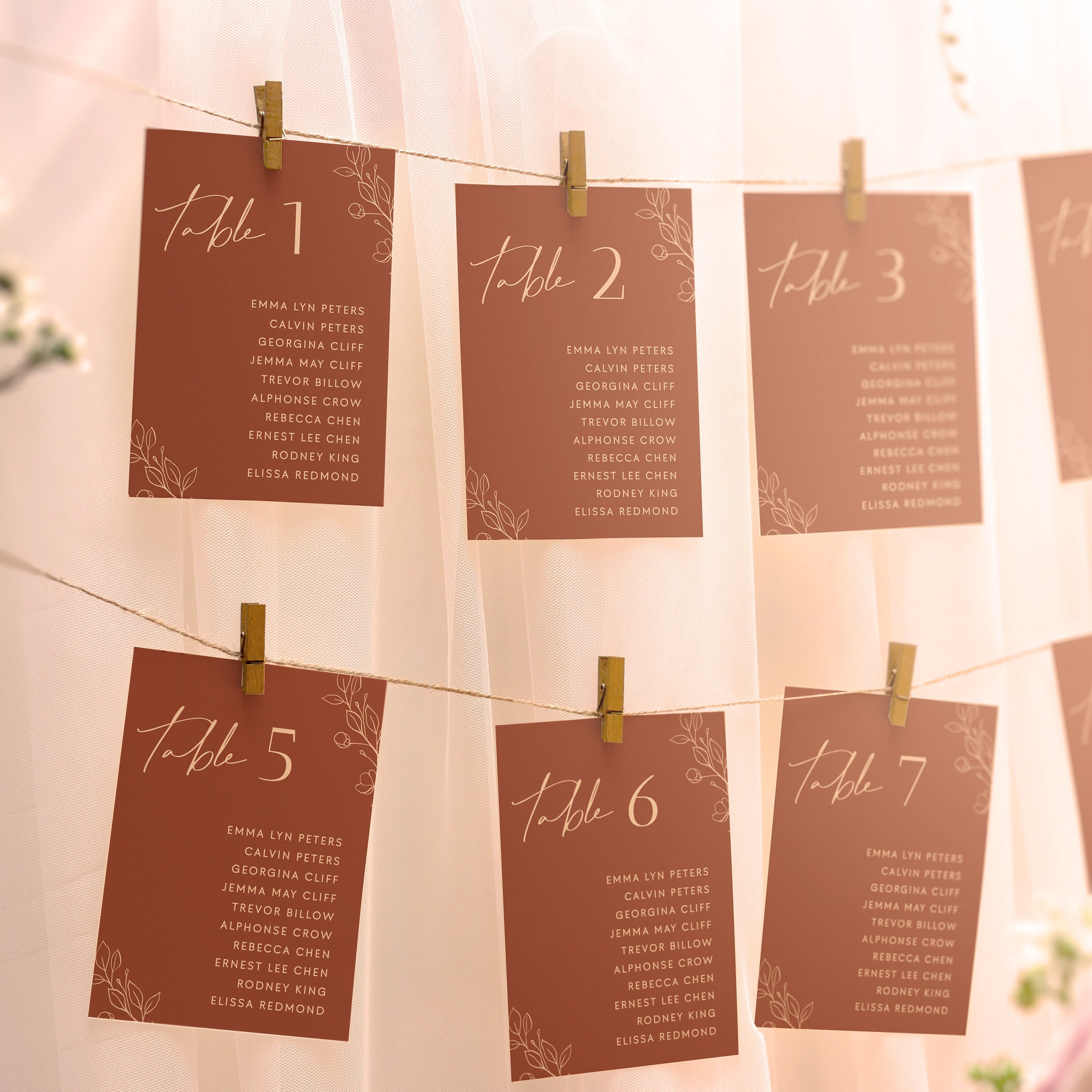 Burnt Orange Seating Chart Cards Template | Boho Seating Chart Signs ...