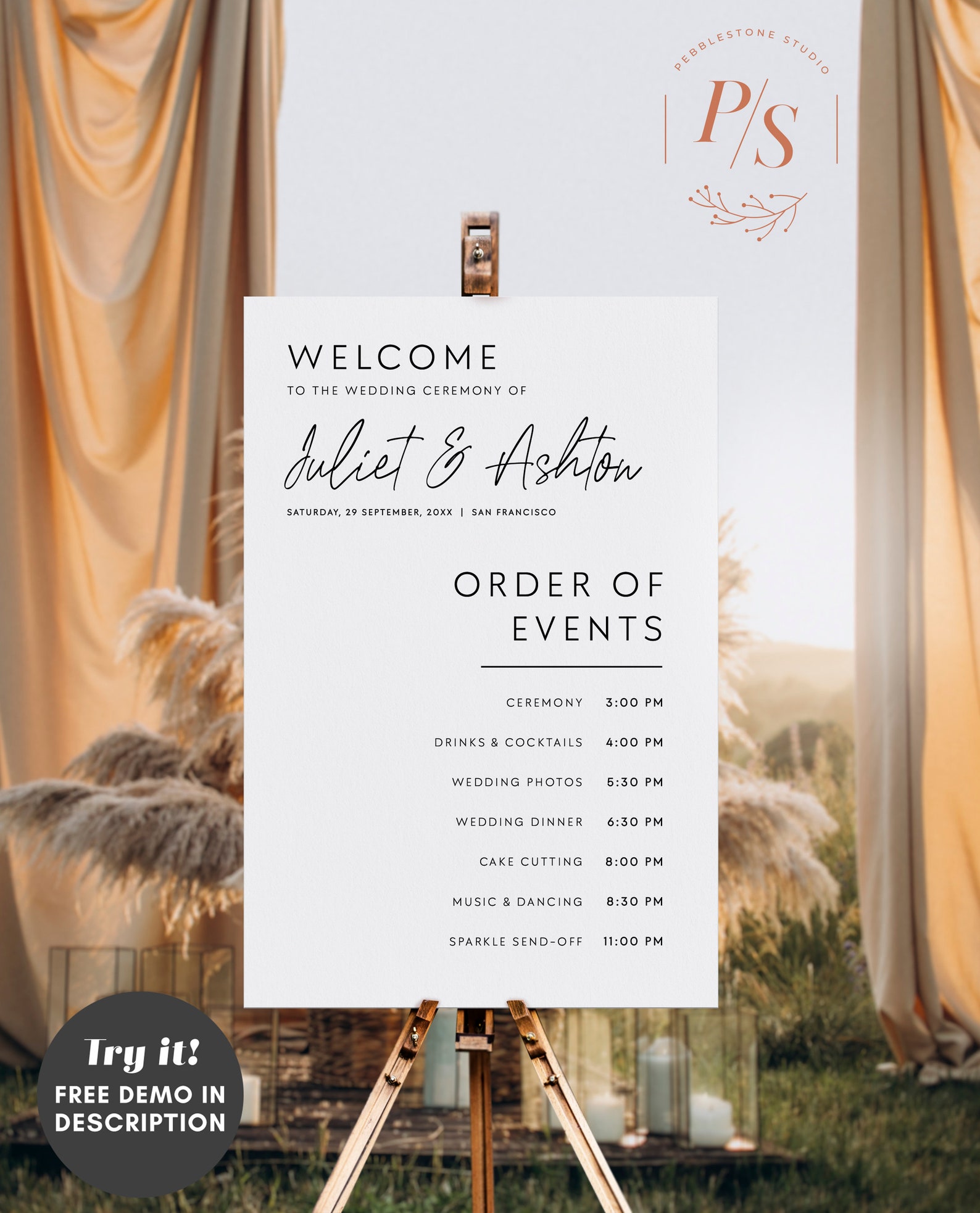 Order of Wedding Day Events Sign Template Minimalist Wedding Timeline ...