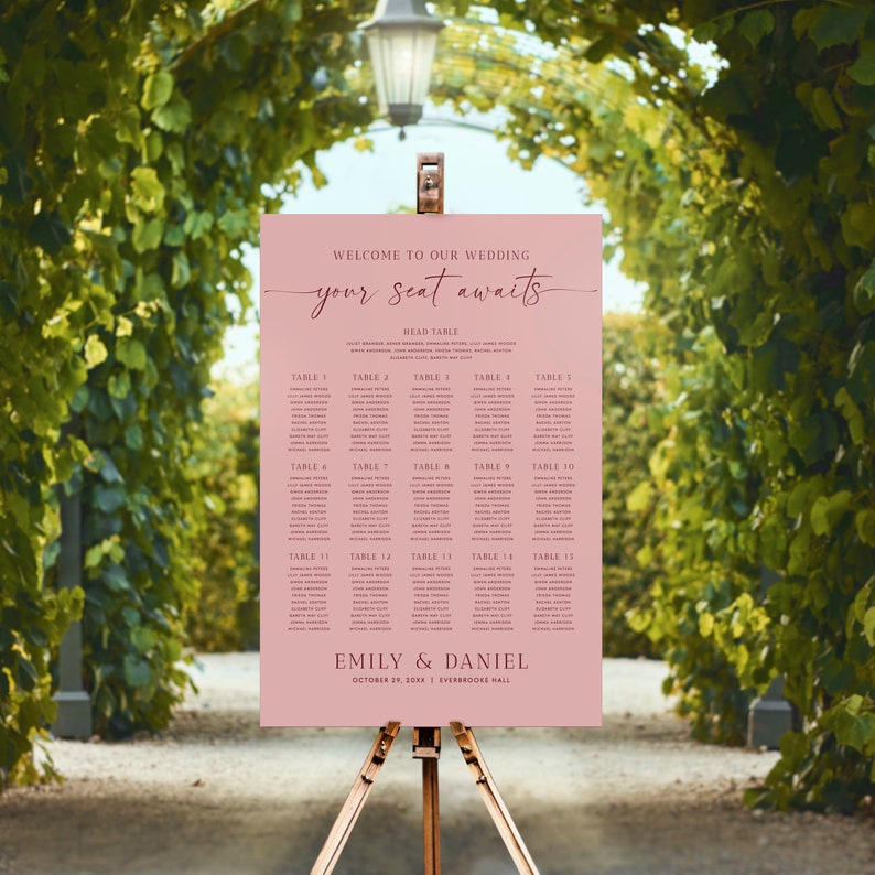 Rose Pink Wedding Seating Chart Sign Editable Template Dusty Pale Pink ...