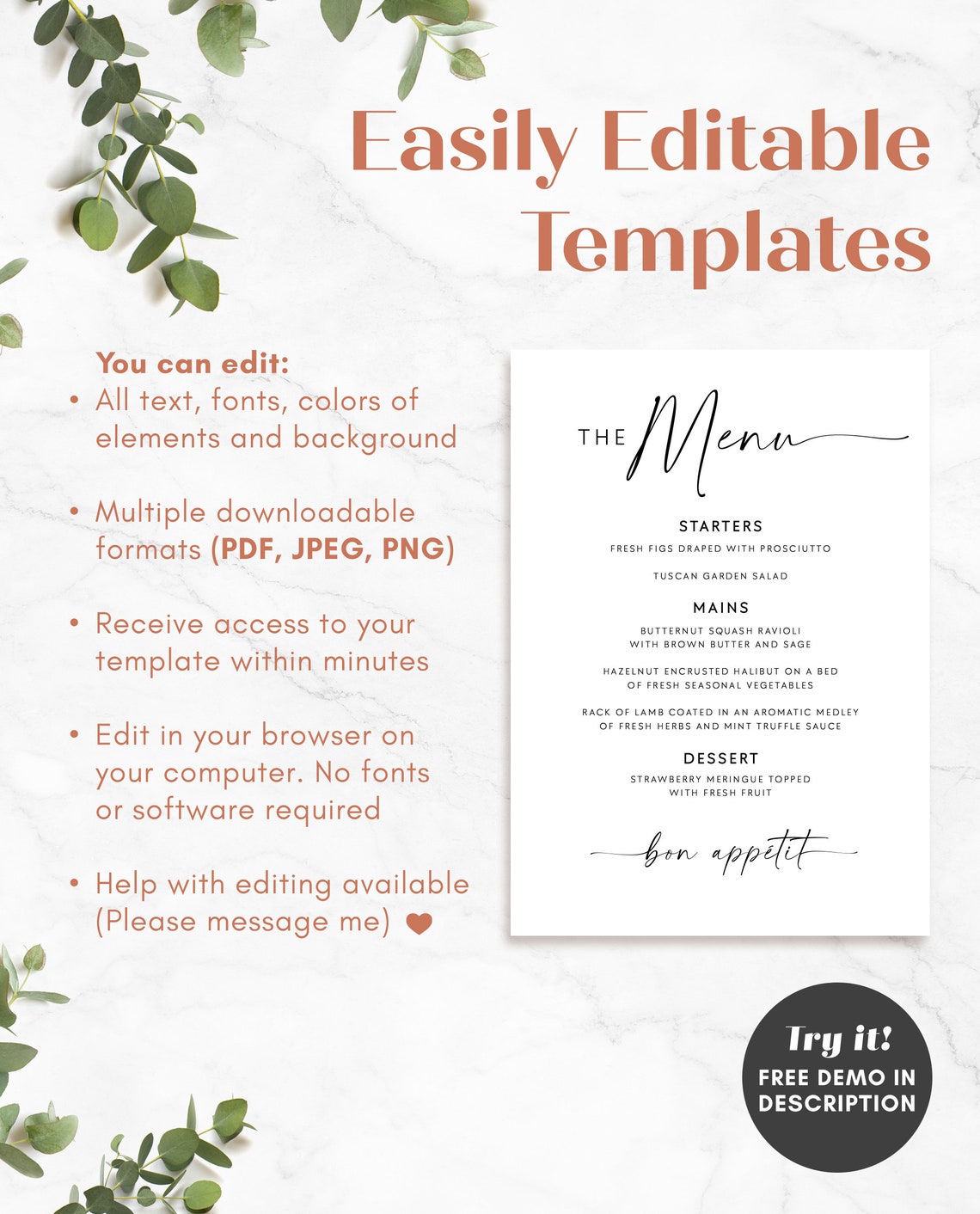 Small Wedding Menu Table Sign Minimalist Wedding Editable Template ...
