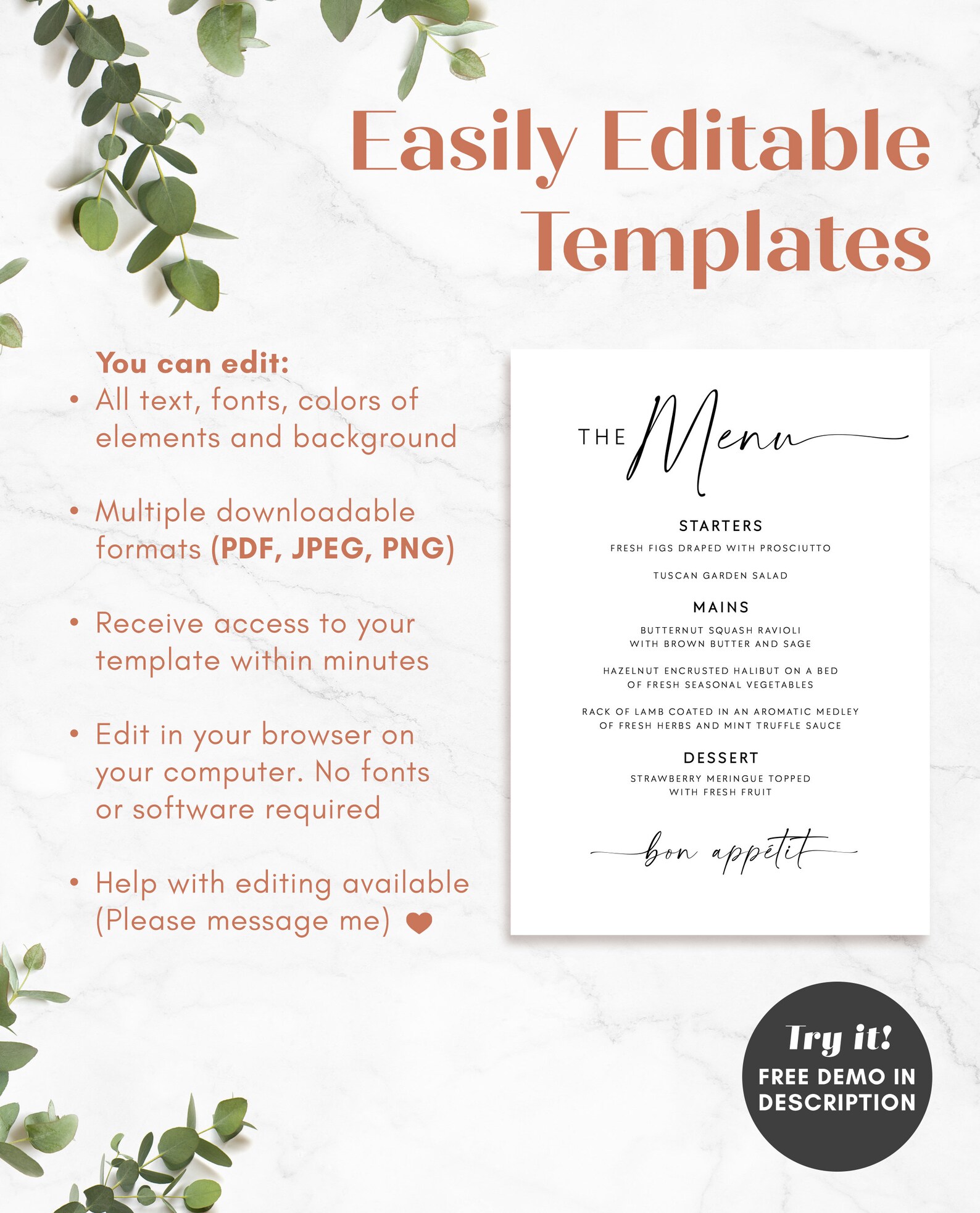 Small Wedding Menu Table Sign Minimalist Wedding Editable Template ...