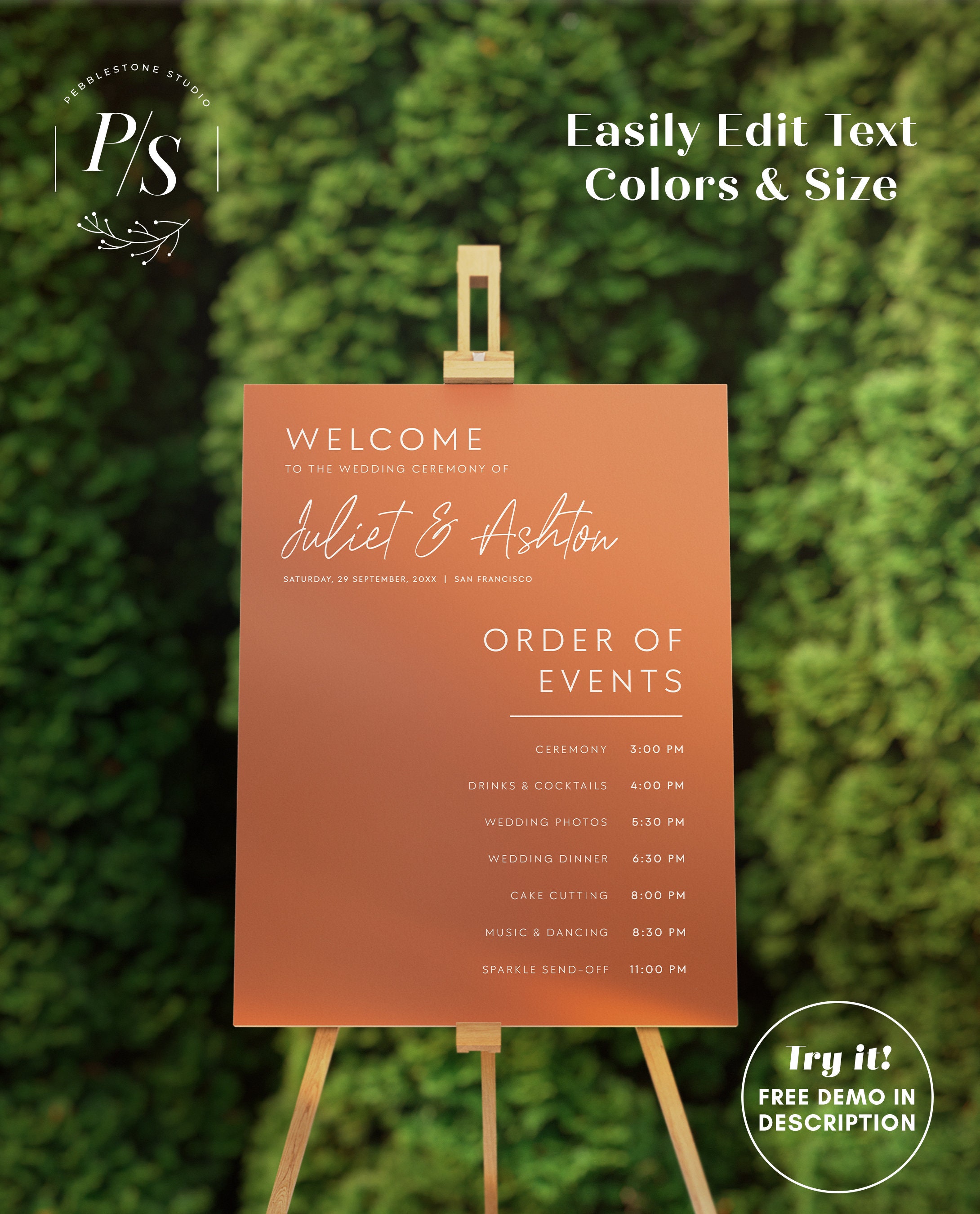 Order of Wedding Day Events Sign Template Minimalist Wedding Timeline ...