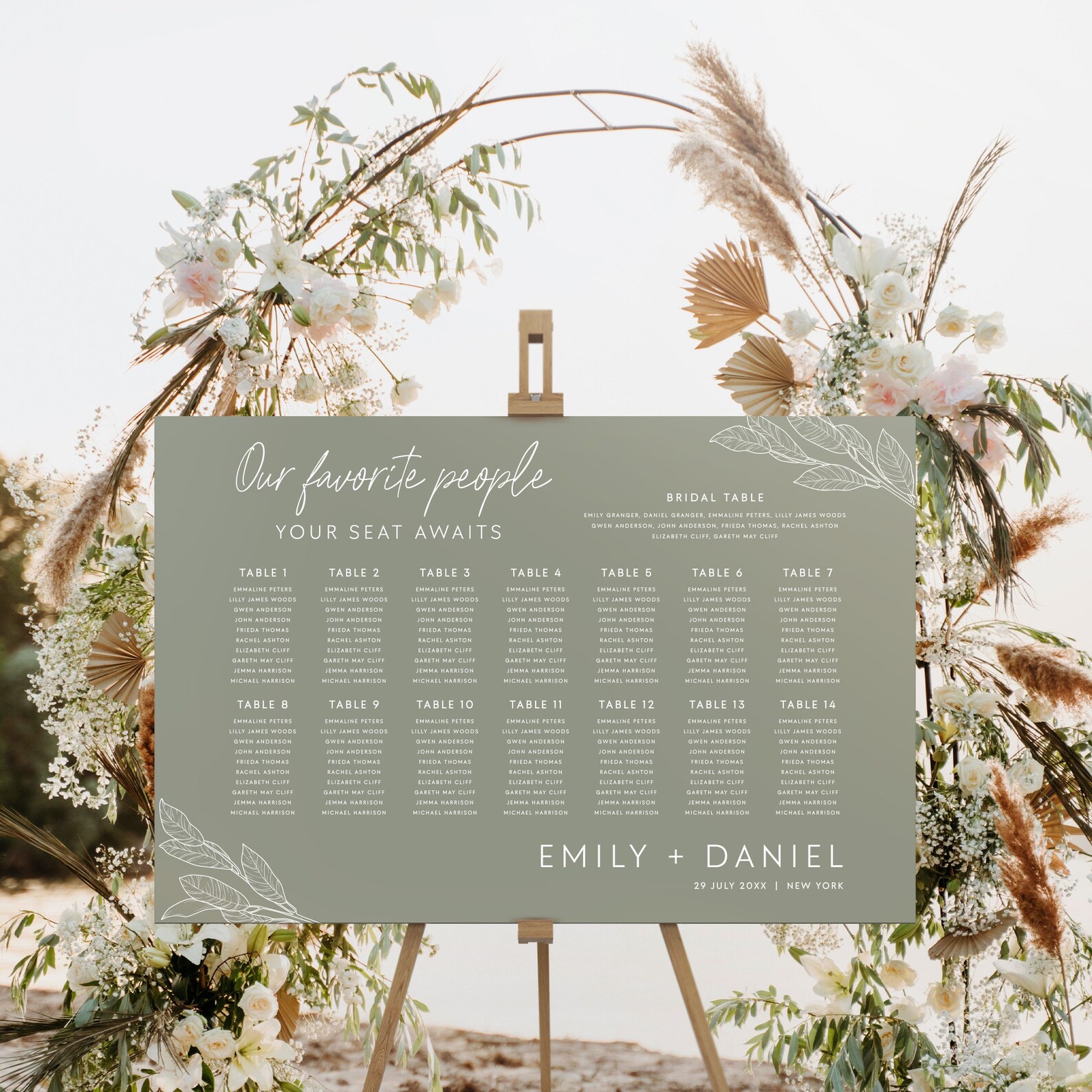 Sage Green Wedding Horizontal Seating Table Chart Sign Template, Bridal ...
