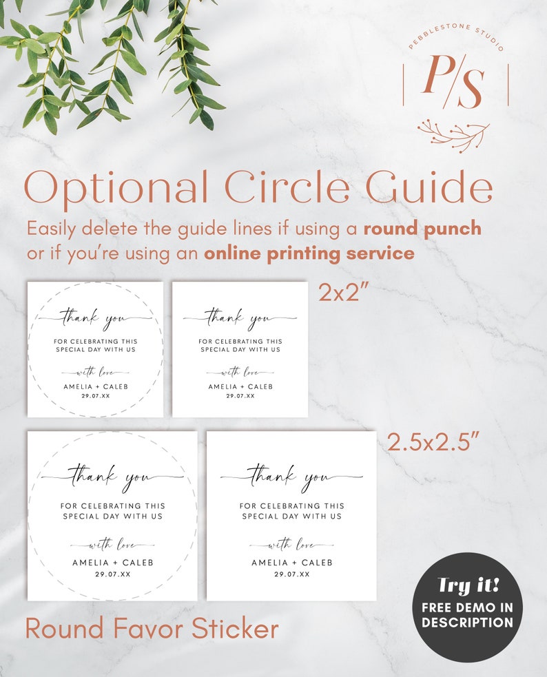 2x2 Inch Modern Minimalist Round Thank You Favor Tag Wedding Template ...
