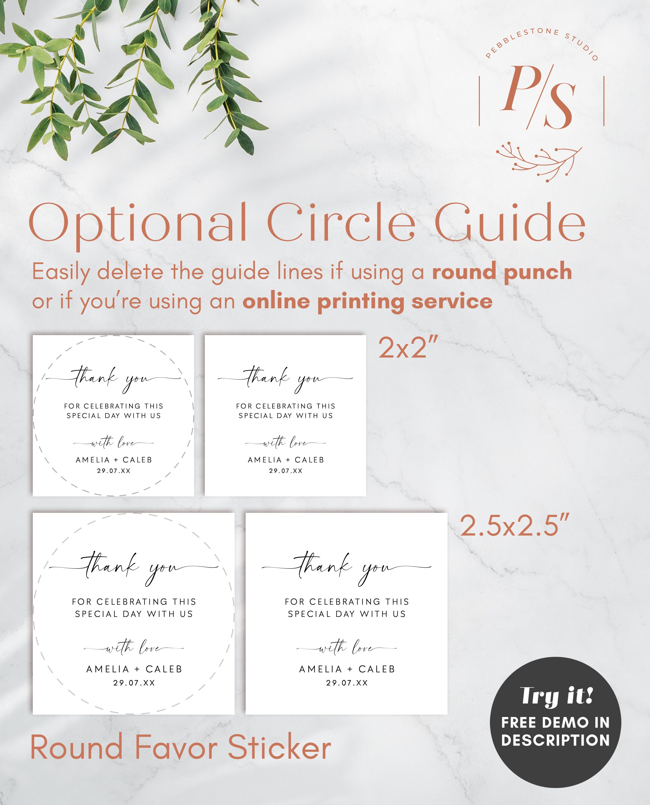 2x2 Inch Modern Minimalist Round Thank You Favor Tag Wedding Template ...