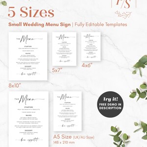 Small Wedding Menu Table Sign Minimalist Wedding Editable Template ...