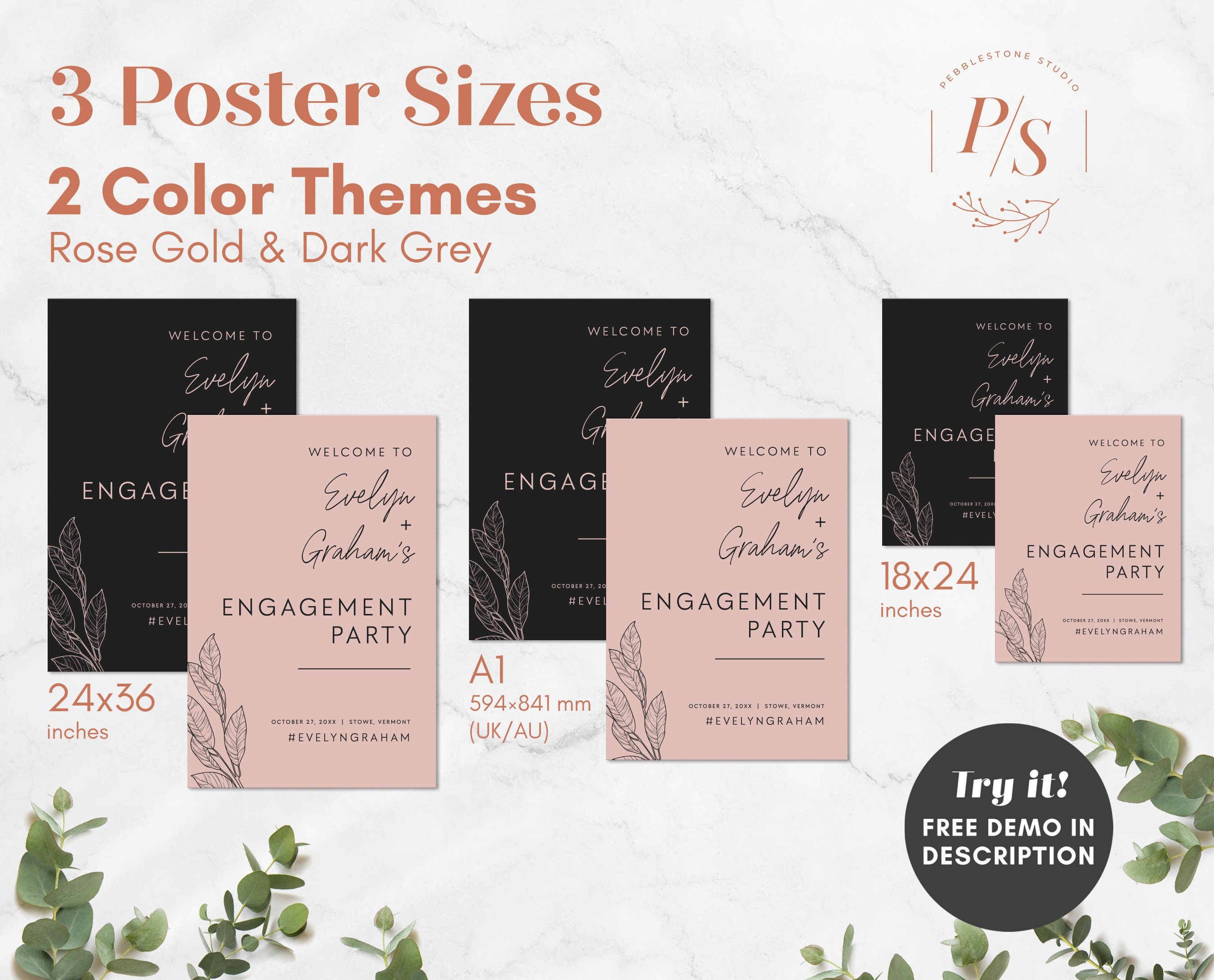 Rose Gold Engagement Party Welcome Easel Sign, Minimalist Engagement ...