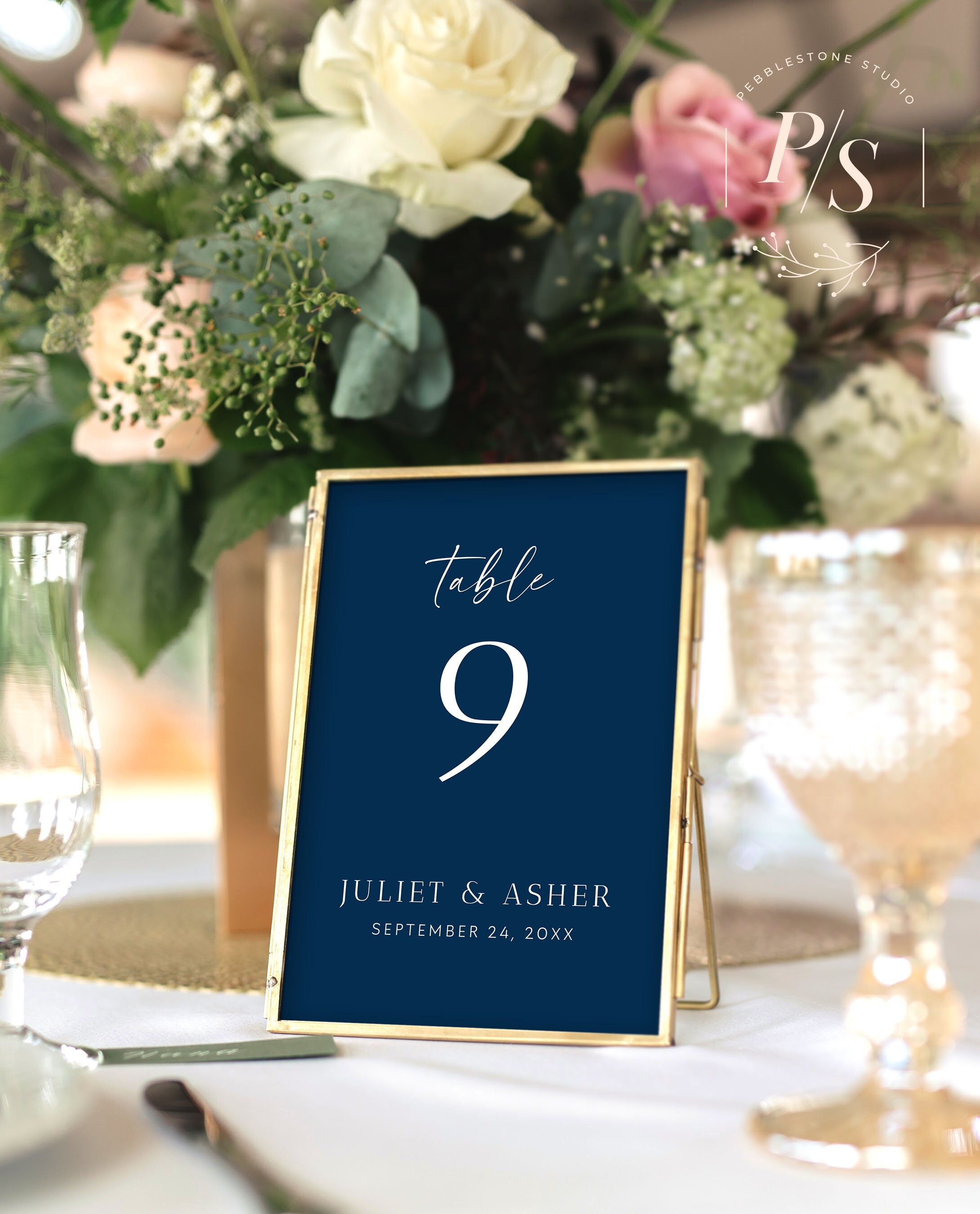 Boho Blue Wedding Table Number Cards Signs Templates, Navy Blue Table ...