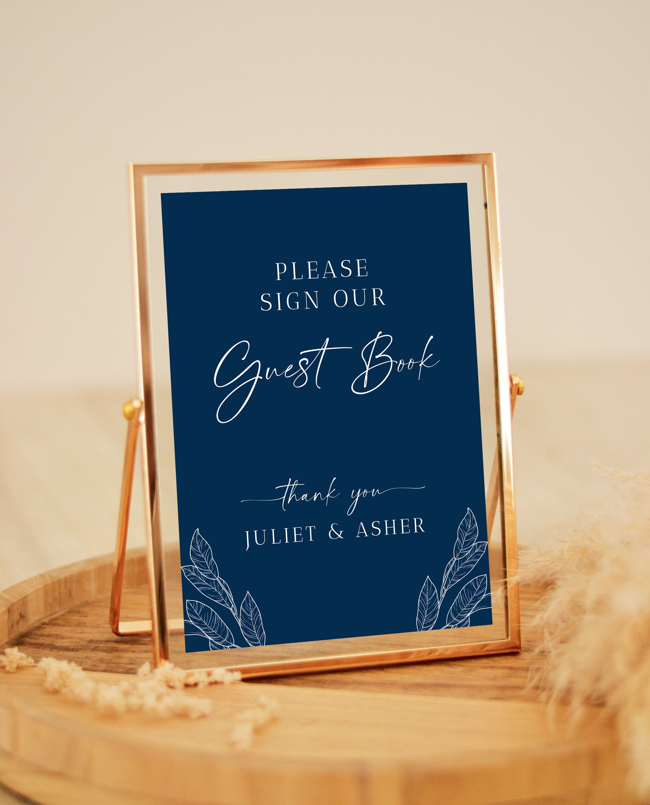 Rustic Navy Blue Wedding Guestbook Sign Editable Printable - Etsy