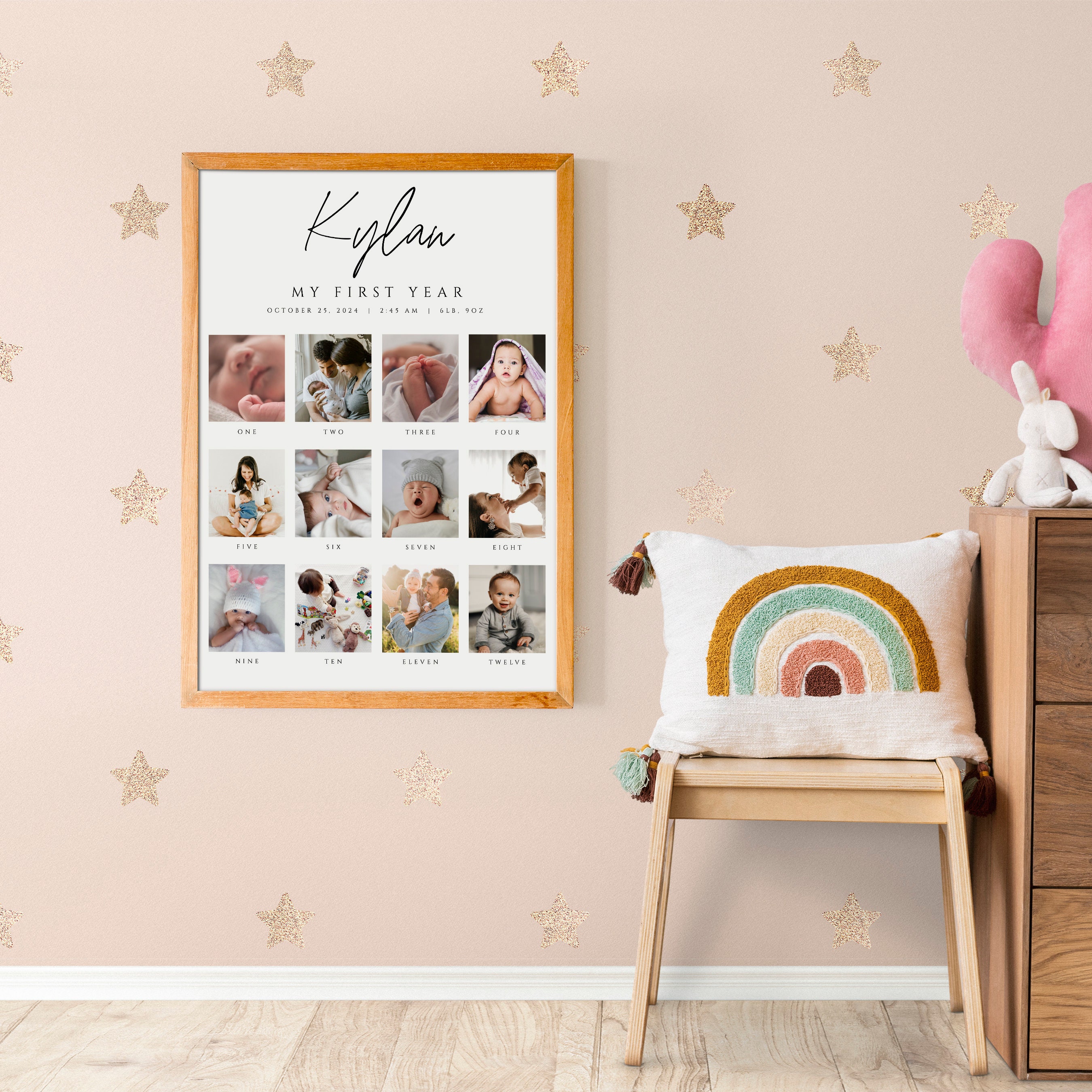 Baby's First Year Photo Collage Poster Template, Modern Minimalist, 12 ...