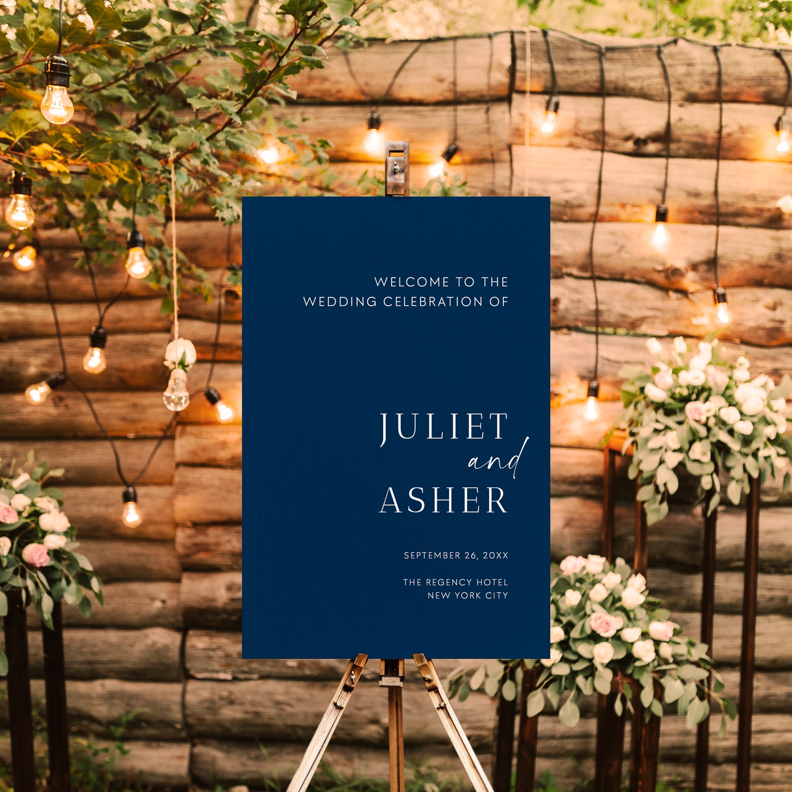 Minimalist Blue Wedding Welcome Sign Editable Template, Printable Navy ...