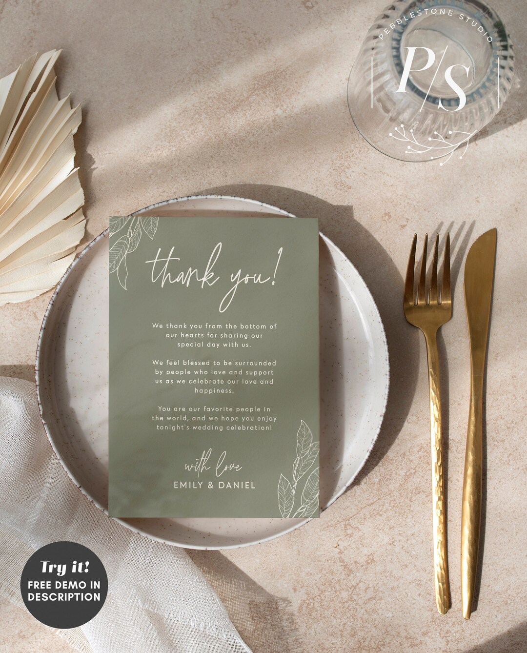 Sage Wedding Table Thank You Note Template | Minimalist Thank You ...