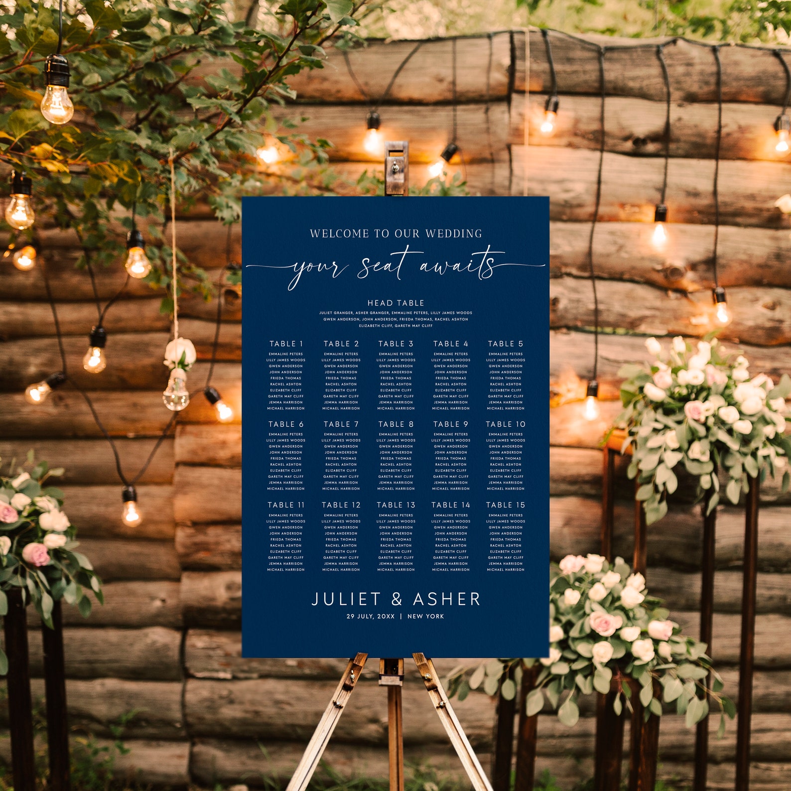 Navy Blue Wedding Seating Chart Sign Editable Template, Printable ...