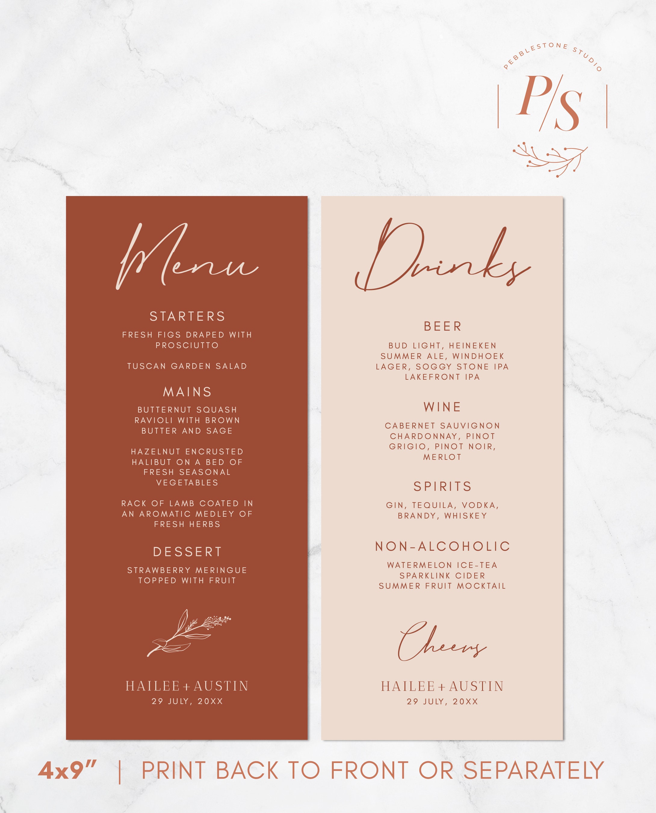 Terracotta Wedding Table Menu Card Editable Template, Burnt Orange ...