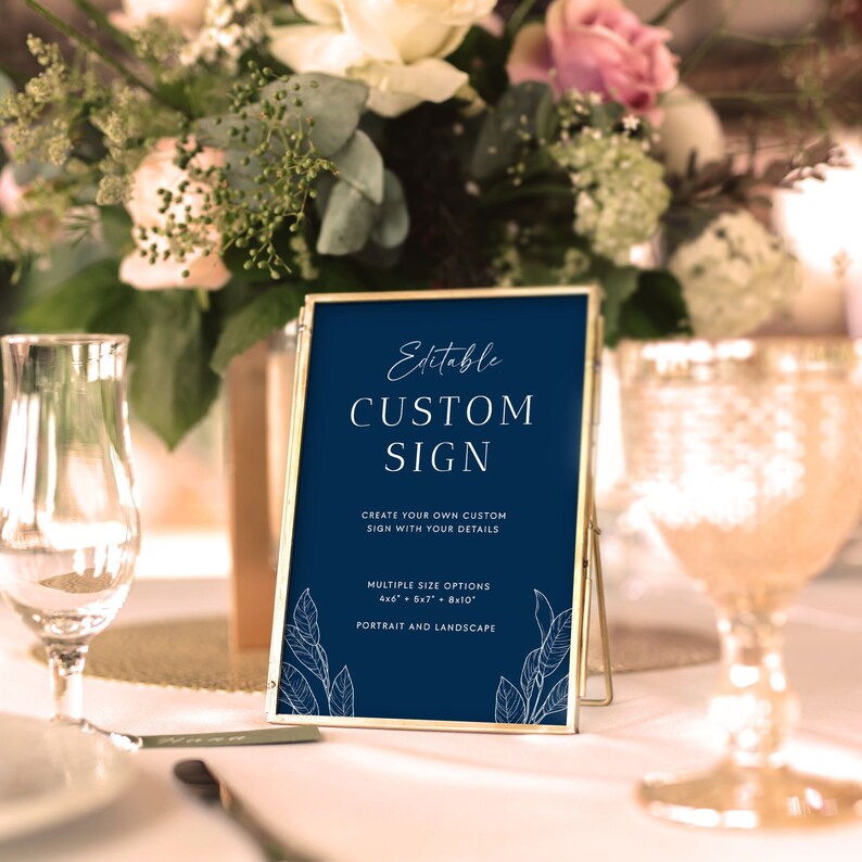 Rustic Navy Blue Wedding Custom Small Editable Sign Template, Boho Blue ...