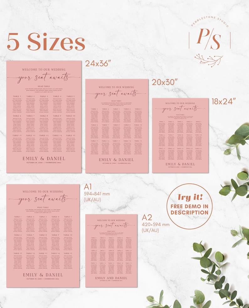 Rose Pink Wedding Seating Chart Sign Editable Template Dusty Pale Pink ...