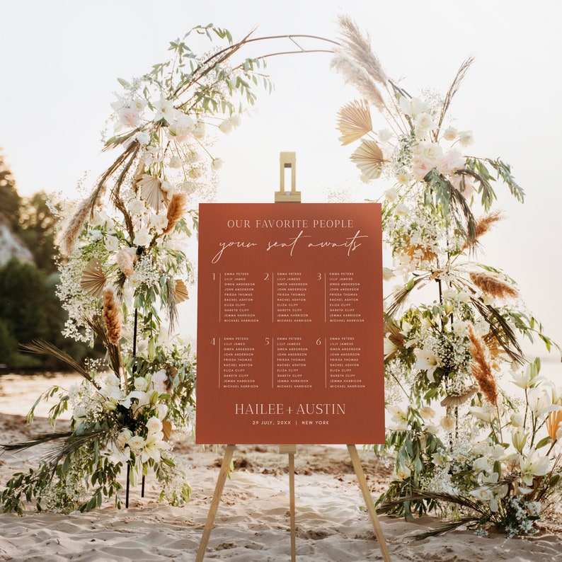 Small Wedding Seating Chart Template for Burnt Orange Wedding Boho Seat ...