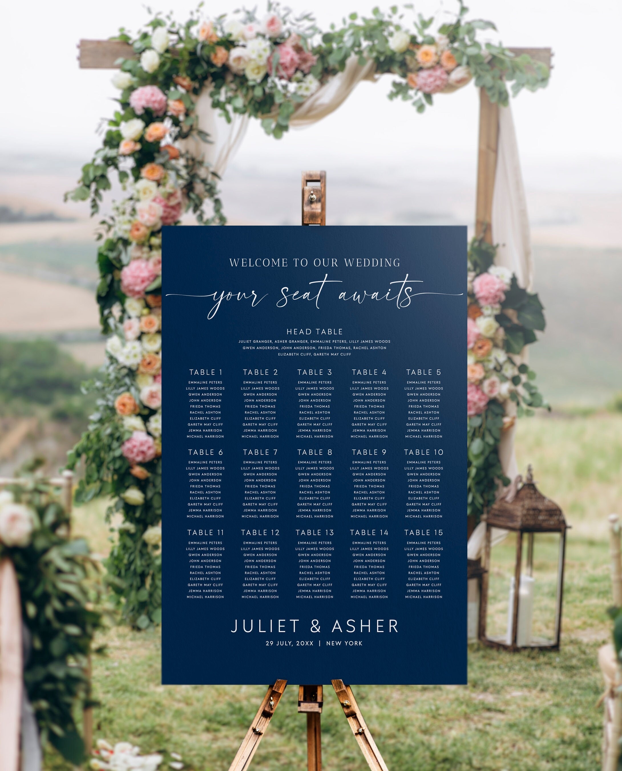 Navy Blue Wedding Seating Chart Sign Editable Template, Printable ...