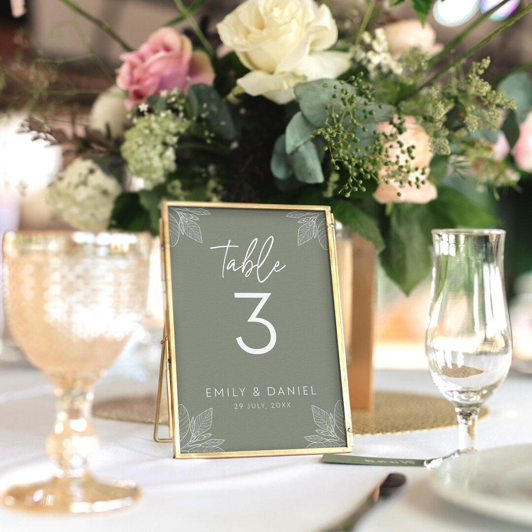 Sage Green Table Numbers Signs | Wedding Table Number Card Template ...