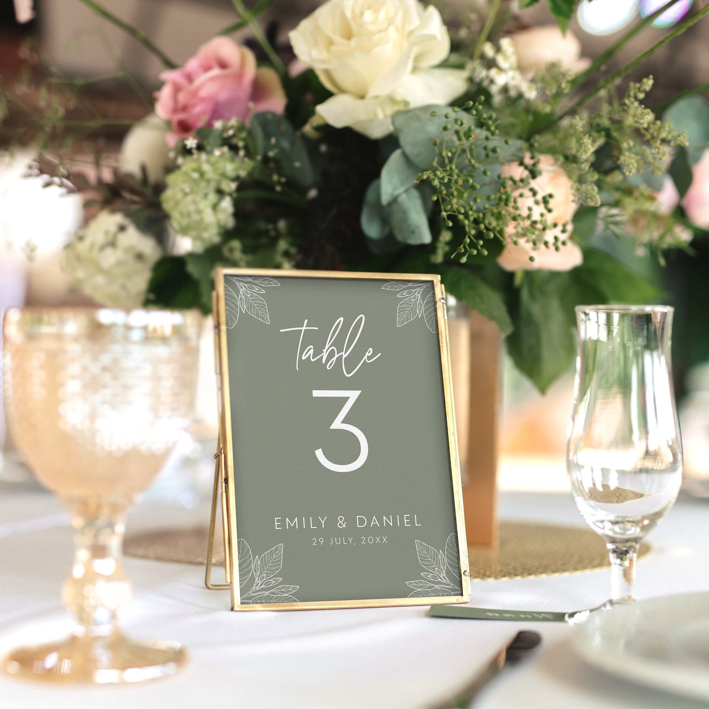 Sage Green Table Numbers Signs | Wedding Table Number Card Template ...