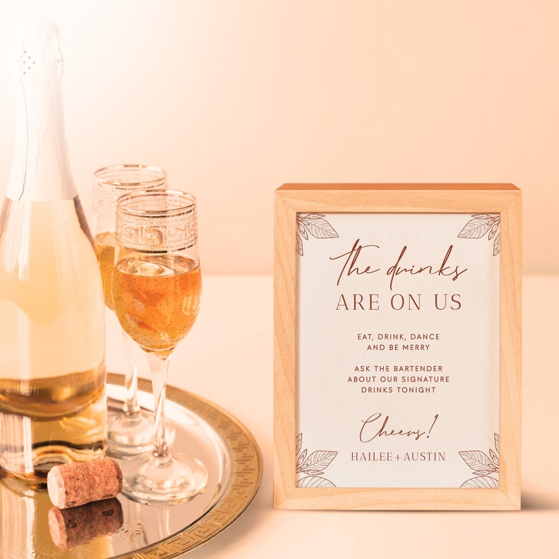 Drinks Are on Us Table Sign Wedding Template, Modern Boho Wedding Open ...