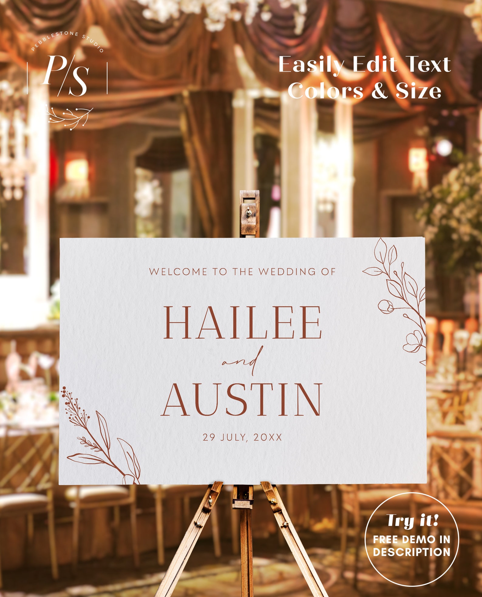 Large Burnt Orange Welcome Sign Wedding Template, Editable Reception ...